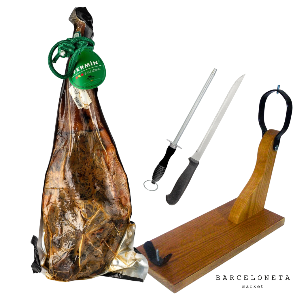 Ultimate Iberico Ham Carving Set - Premium Shoulder Ham, Cuenca Knife ...